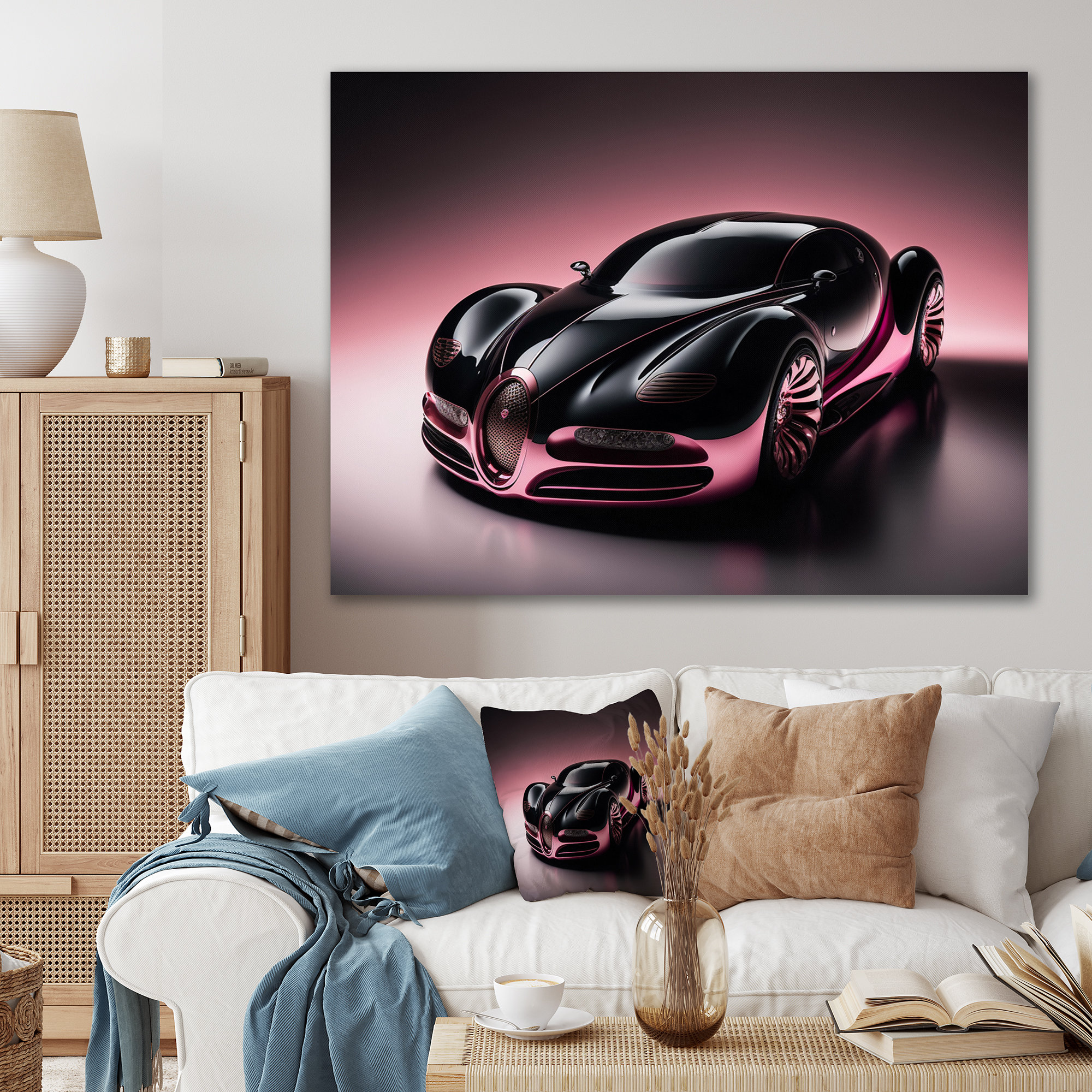 Ebern Designs Futuristic Bugatti Design In Black And Magenta II - Print on Canvas - Wayfair Canada
